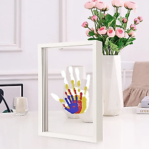 CHERRY CHEERS Family Handprint Kit, DIY Craft Keepsake Wooden Frame, Endless Gift Set, Non-Toxic Paints, Transparent Sheets (White)