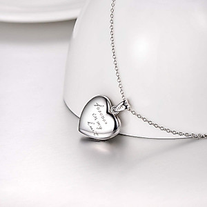 LONAGO Heart Locket Necklace Forever in My Heart Shape Photo Locket Necklace Silver Locket Gift for Women (Locket Necklace)