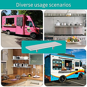 Concession Shelf 48"L x 12"W，22 gauge ASTM 304 Stainless Steel Folding Serving Food Shelf ，Wall Mount Shelving , Stainless Steel Shelf For Food Truck, grill area,BBQ working table, Restaurant .NSF