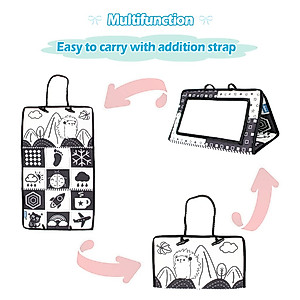 KAKIBLIN Tummy Time Baby Mirror, Wall Mounted, Rectangular, Montessori Toys for 0-6 Months, High Contrast Black and White Teeth Promoting Toy