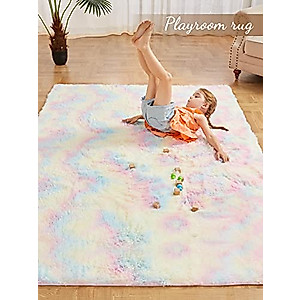 Medeunk 8x10 Area Rugs Rainbow Super Soft Fluffy Upgrade Sponge Non-Slip No Shedding for Living Room Bedroom Girls/Boys Room Dorm Playroom