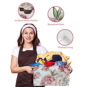 Spring Floral Storage Bins 2 Pack, Large Waterproof Storage Baskets for Shelves Closet, Farmhouse Pink Summer Flowers White Storage Basket Foldable Storage Box Cube Storage Organizer with Handles