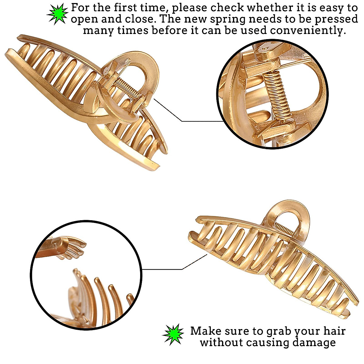 Claw Hair Jaw Clips Barrettes - 3 Pcs No Slip Hair Clamp Grips for Women Girls (Plastic(Gold+Rose gold+Silver))