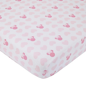 Disney Minnie Mouse Love to Love 3 Piece Nursery Crib Bedding Set, Pink/Grey/White/Rosegold