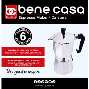 Bene Casa BC Classics BC-17730 6-Cup Aluminum Espresso Maker, Silver