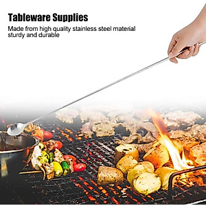 Nanddi Extendable Fork, Durable Stainless Steel Telescopic Fork Retractable Dinner Forks Dessert BBQ Dinner Fruit Long Handle Telescoping Fork Cutlery for Cooking 8.7-25.4Inch (Fork & Spoon Set)