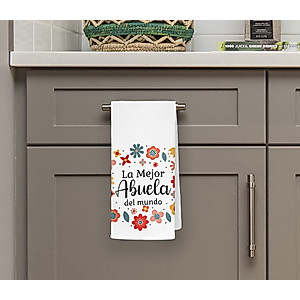 QODUNG World's Best Grandma Spanish Soft Kitchen Towels Dishcloths 16x24 Inch,Best Grandma Gifts Drying Cloth Hand Towels Tea Towels for Kitchen,Best Abuela Gift