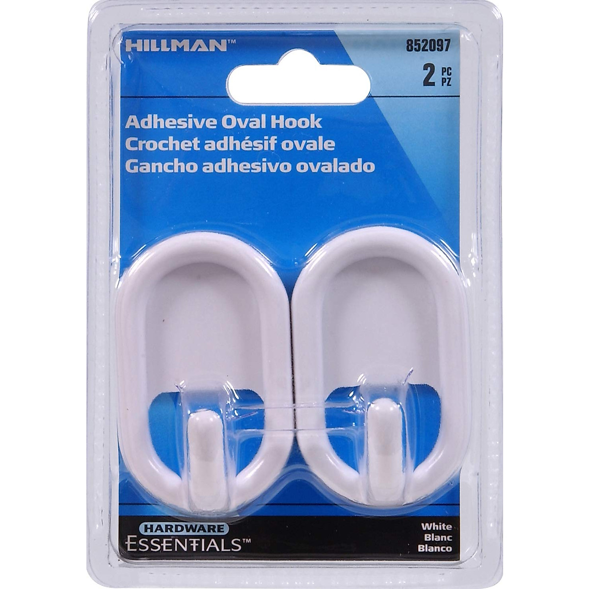 Hardware Essentials 852097 Oval Plastic Hanging Hook White- 2 Pack
