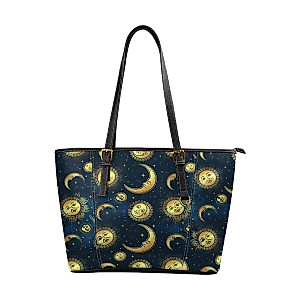 InterestPrint Womens Handbags Ladies Purses Shoulder Bags Tote Bag Boho Celestial Bodies Gold Sun Moon and Stars