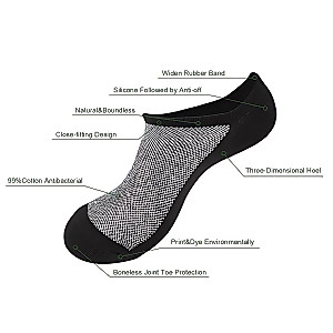 Faustine No Show Socks Ankle Low Cut Socks for Mens or Womens, Non Slip, 8 Pairs (8 Pairs (Black), L/XL(US Men Shoes Size 10-14))