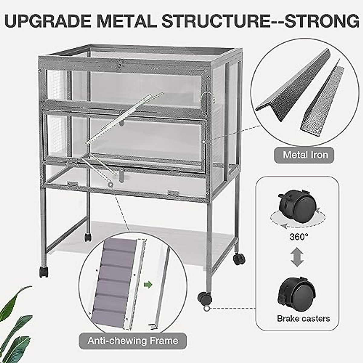 MEDEHOO Guinea Pig Cage, Moveable Metal Frame Hamster Cage Anti-Chewing with Aluminium Alloy Edge, Hideouts, Ramps, Seesaws Chewing Toy, Deeper Pull-Out Leakproof Tray for Indoor Outdoor