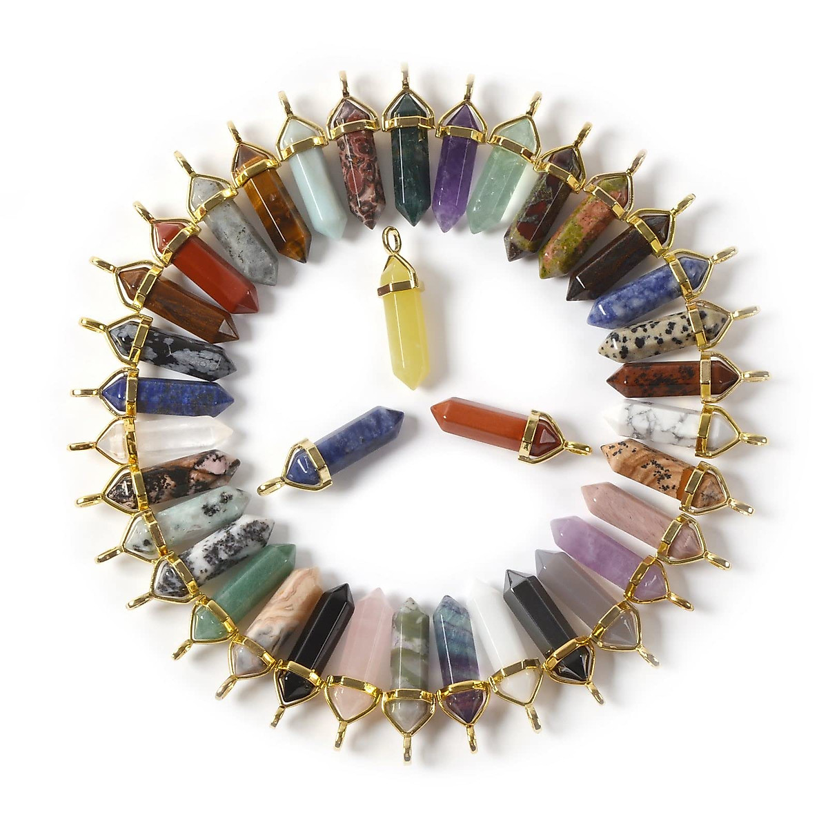 Justinstones 24pcs All Natural Semi-precious Gemstone Crystal Healing Hexagonal Point Pendant Bead