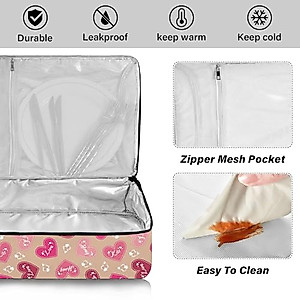 Kcldeci Insulated Thermal Food Carrier Insulated Casserole Carrier for Hot or Cold Food,Romantic Red Hearts Insulated Tote Bag for Potluck Cookouts Parties Picnic,Lasagna Lugger