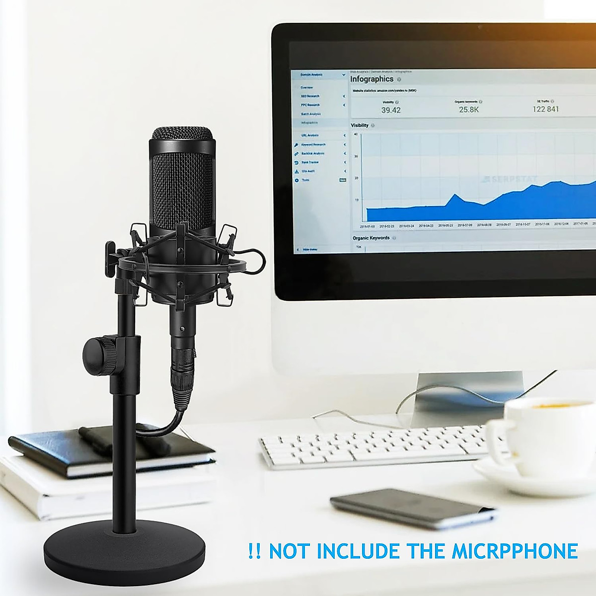 AT2020 Desktop Microphone Stand, Adjustable Table Mic Stand with Mic Shock Mount for Audio Technica AT2020 AT2020USB+ AT2035 ATR2500 Condenser Studio Microphone by Frgyee
