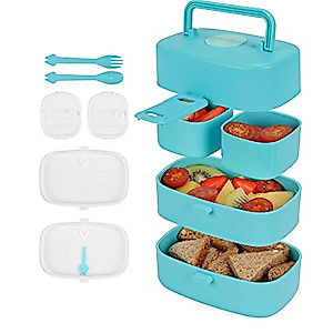 Wagindd Bento Box Adult Lunch Box, Stackable Lunch Containers for Kids Leakproof Bento Box Includes Cutlery Microwave-safe
