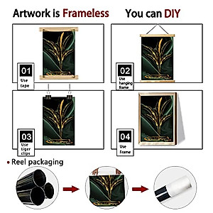 Black And Gold Leaf Wall Art Green Golden Leaves Poster Black And Gold Abstract Poster Green Nordic Wall Art Black Gold Canvas Art Black And Gold Bathroom Pictures Wall Decor 20x28inx3 No Frame