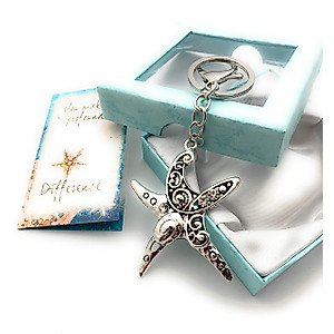 Smiling Wisdom - Starfish Story Appreciation Small Keepsake Card and Keychain Gift Set - You Make a Profound Difference - Ornate Swirl Keychain
