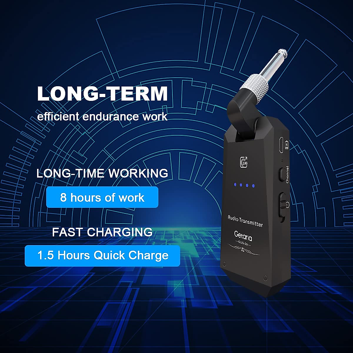 Getaria 5.8GHz Wireless Guitar System Wireless Guitar Transmitter Receiver Set 4 Channels for Electric Guitar Bass