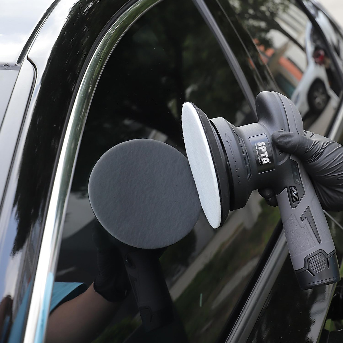 Glass Polishing Pad, SPTA 5 Pcs 5''(125mm)Car Glass Polishing Discs Microfiber Polishing Buffing Pad, Glass Scratch Removal Kit for Correct Damaged Window Cleaning Glass, Removing Stubborn Waterspots