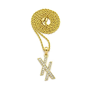 BLINGFACTORY GOLD PT ICED MGK XX PENDANT & 3mm 18" 20" 24" ROPE CHAIN HIP HOP NECKLACE (20" Chain)