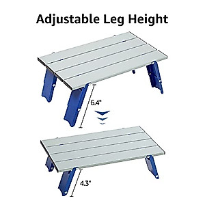 PORTAL Portable Aluminum Table with Retractable Legs and Carry Bag for Outdoor Picnic/Cooking/Camp/Travel/Beach, 15" L x 8" W x 6" H, Silver/Blue