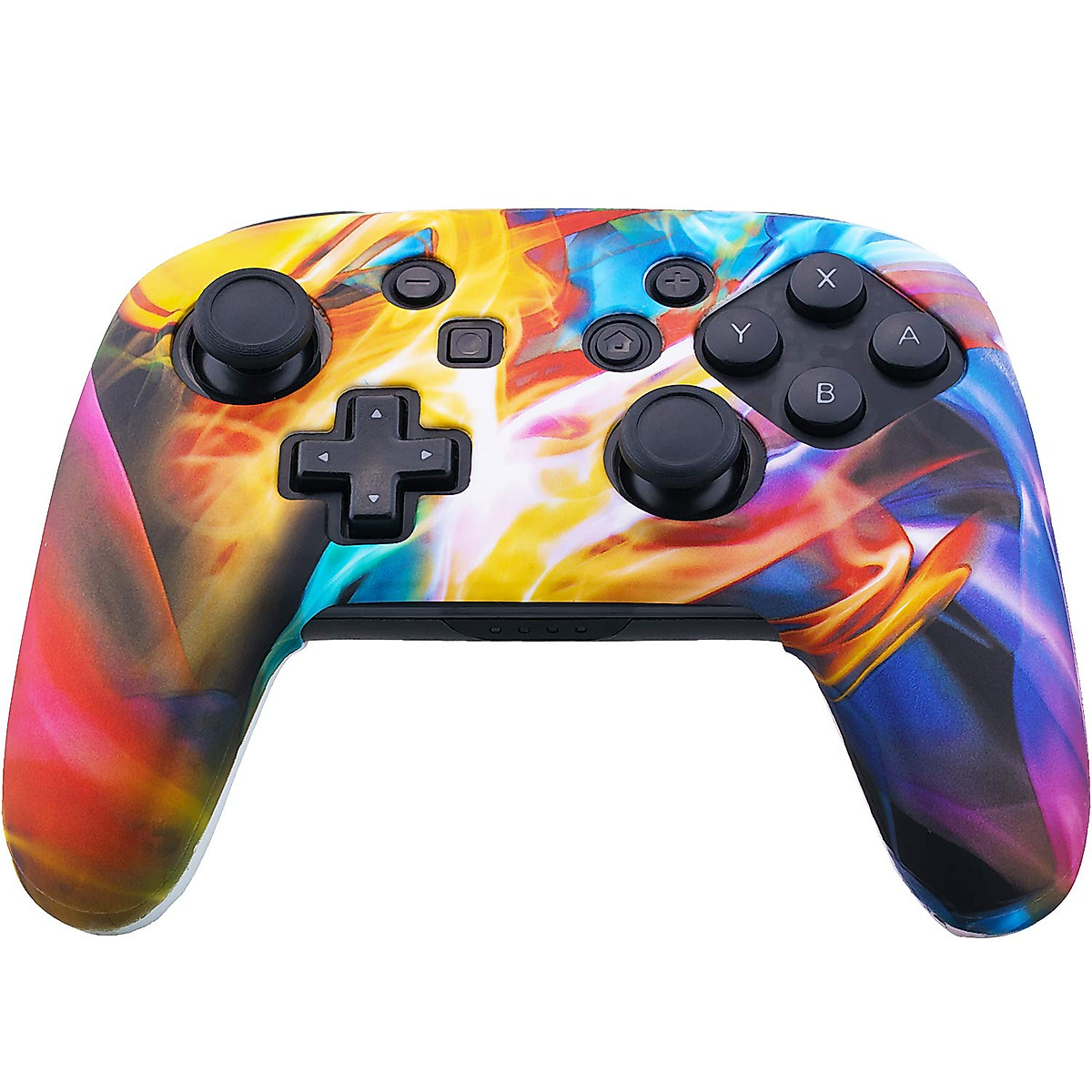 YoRHa Studded Silicone Transfer Print Cover Skin Case ONLY for Nitendo Official Switch Pro Controller x 1(Colourful Stream) with Pro Thumb Grips x 8