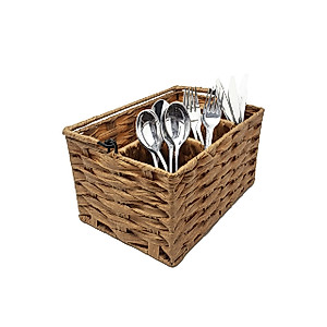 KOVOT Poly-Wicker Woven Cutlery Storage Organizer Caddy Tote Bin Basket for Kitchen Table, Cabinet, Pantry, Indoor & Outdoor - Woven Polypropylene | Measures 9.5" x 6.5" x 5"