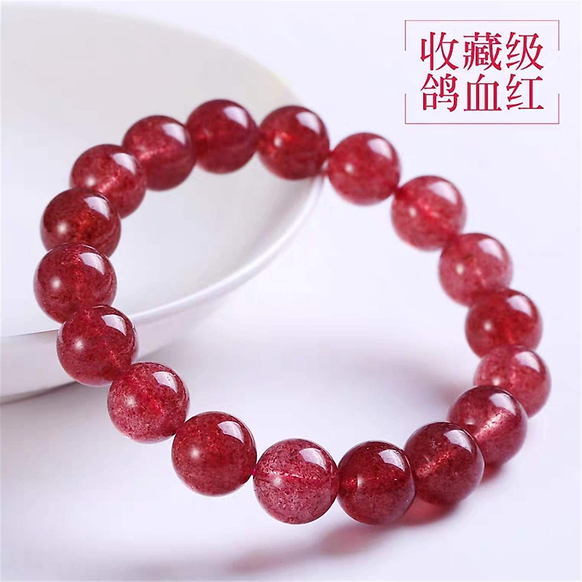 Muko Gemstone Natural Red Strawberry Quartz Crystal Clear Round Beads Women Bracelet 7mm AAAAA