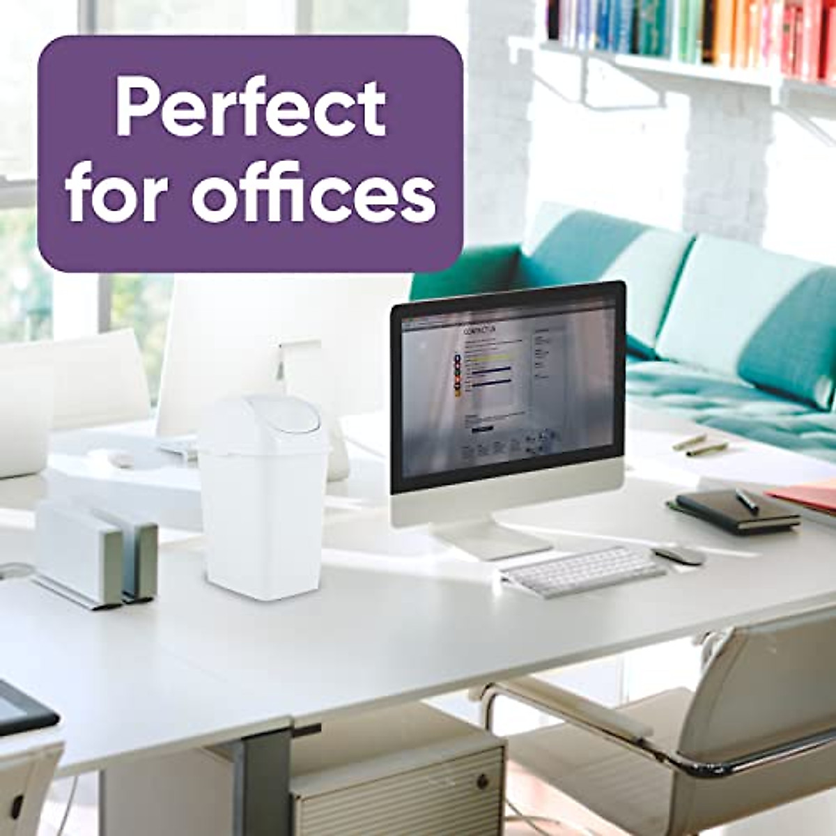 Superio 1.25 Gal Mini Plastic Trash Can with Swing Top Lid Small Waste Bin for Countertop, Desk, Vanity, Bathroom 5 Quart (White)