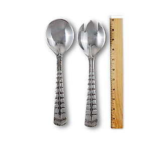 Arthur Court Salad Servers Feathers Metal Pair Thanksgiving Table 2 pieces Cast Aluminum 11 inch Long