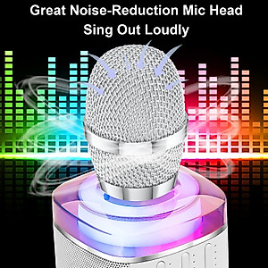 BONAOK Wireless Bluetooth Karaoke Microphone with LED Lights, Handheld Karaoke Machine with Magic Sing Recording for Kids Adults Gift Q31(Silver)