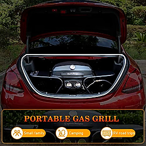 Sophia & William Portable Propane Gas Grill Outdoor Tabletop Small BBQ Grills (275 SQ.IN. Cooking Area) for Camping, Tailgating, RV Road Trips, 2 Burner 15,000BTU & Porcelain-Enameled Cast Iron Grates