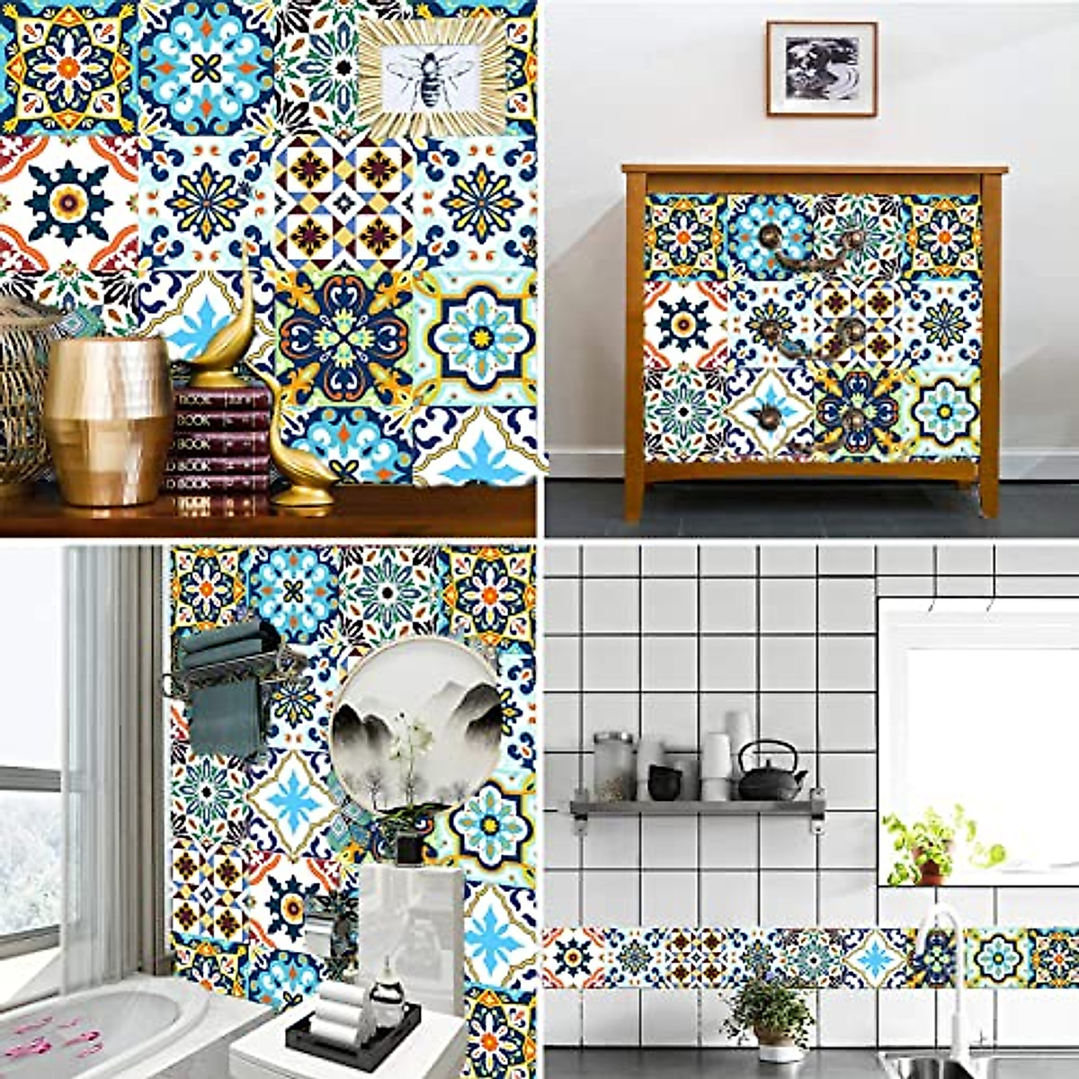 16Pcs Decorative Tile Stickers, 6x6 Inches Vinyl Self Adhesive Removable Waterproof Peel and Stick Backsplash Walls Stickers for Kitchen, Bathroom, Stairs, Cupboard