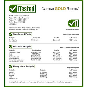 California Gold Nutrition Bee Propolis 2X Potency, Concentrated Extract 500 mg, Equivalent to 1000 mg of Natural Propolis, Support Immune Health & Vitality*, 240 Veggie Capsules