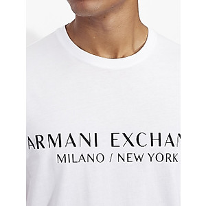 A｜X ARMANI EXCHANGE Men's Short Sleeve Milan New York Logo Crew Neck T-Shirt, White, L
