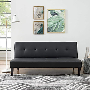 Naomi Home Button Tufted Futon Sofa Bed, Faux Leather Futon Couch, Modern Convertible Folding Sofa Bed Couch with Wooden Legs, Reclining Small Couch Bed, Futon Bed for Living Room, Dorm Black