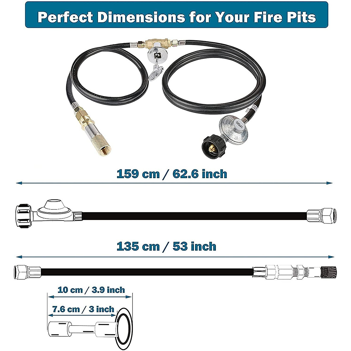 Uniflasy Fire Pit Installation Kit for Propane Connection, Come with 1/2 Key Valve Air Mixer Valve Regulator Hose, Ignition Kit with 2 Outlet and Ground Wire