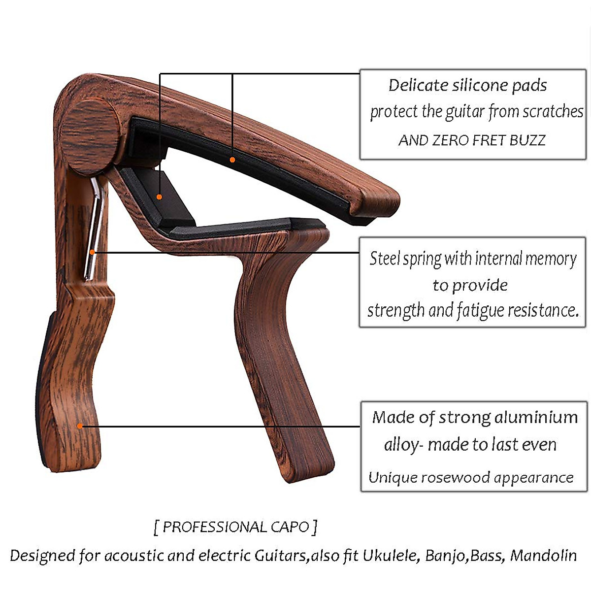 Guitar Capo,2 Pack Capo Black and Rosewood Capo Guitar Clamp Guitar Kapo for Acoustic and Electric Guitar