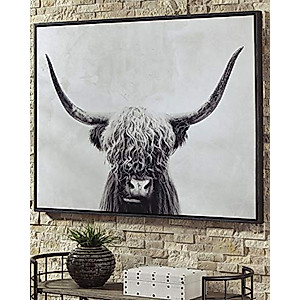 Signature Design by Ashley Pancho Modern Framed Cow Canvas Wall Art, 48 x 36, Black & White