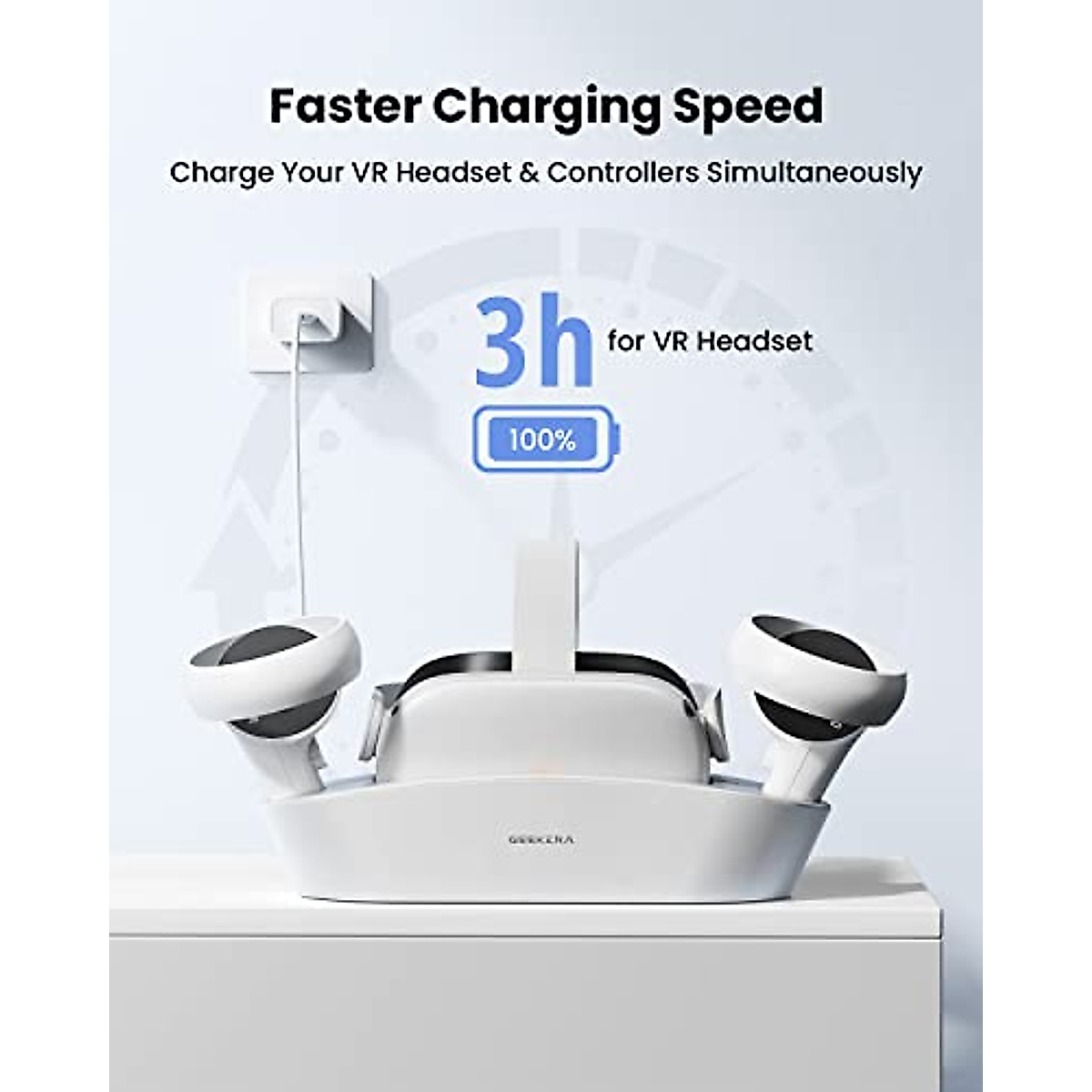 GEEKERA Charging Dock for Oculus Quest 2, Magnetic Charging Station for Meta Quest 2 VR Headset & Controllers, VR Accessories with 2 Rechargeable Batteries, USB C Charger, Fast Charging