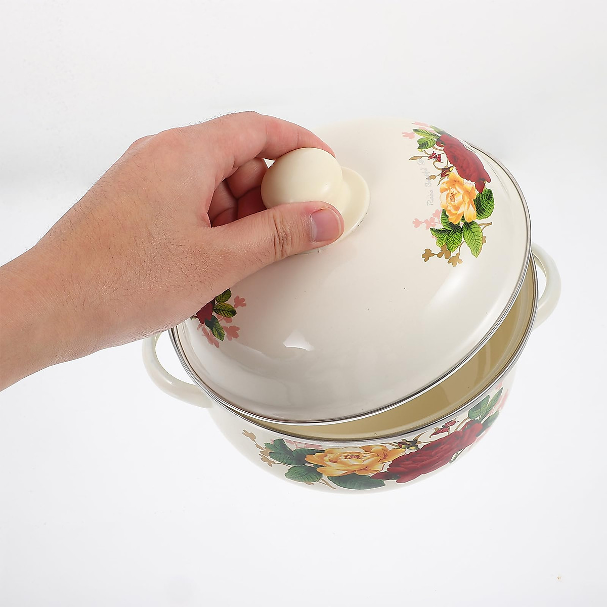 SHOWERORO Enamel Soup Pot Kitchen Stew Pot Enameled Oven Braising Pan with Lid Stockpot with Lid 8 Quart Porcelain Cooking Saucepan Pasta Steamer Food Thicken Stockpot Metal Soup Plate