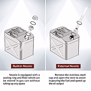 INCLAKE Stainless Steel Gas Can, Tight Sealed Thickened Fuel Can, Emergency Backup Metal Gasoline Diesel Can with 3 Handles, Flexible Spout & Vent Kit for Cars, Trucks and Boat (30L/ 8Gallon)