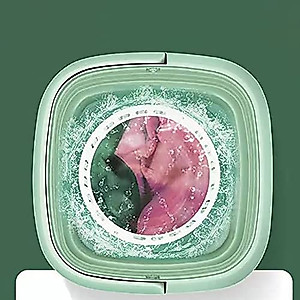 Portable Washer, Mini Washer with Spin Dry Drain Basket Drain Pipe Folding Portable Washing Bucket Drain Pipe and Drain Basket for Socks Underwear (Green)