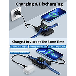 RORRY Portable Apple Watch Charger,5000mAh iWatch Wireless Charger Power Bank with Built in Cable,Travel Keychain Charger for Apple Watch Series 8/Ultra/7/6/Se/5/4/3/2,iPhone 14/13/12/12/11