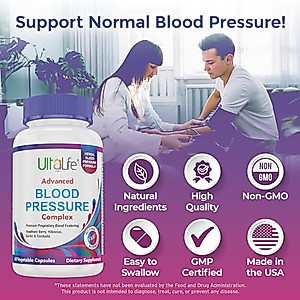 ULTALIFE Blood Pressure Supplements - Advanced Blood Pressure Supplement Complex - Hawthorn Berry, Hibiscus, Garlic, Forskolin - 14 Vitamins & Herbs, 30 Day Supply in Veggie Capsules