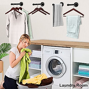 Industrial Pipe Clothes Rack for Hanging Clothes Coats Laundry Room Organizer Storage Hanger Shelf Space Saving, Long Handle Broom and Dustpan Set