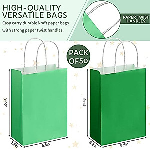 50 Pcs Green Gift Bags 6 x 8.2 x 3.1 Inches St. Patrick's Day Medium Green Paper Bags with Handles Kraft Paper Shopping Bags Gift Wrap Bags Green Party Favor Bag for Wedding Birthday Retail Supplies