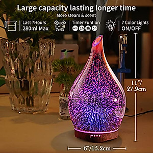 Porseme 280ml Essential Oil Diffuser, 3D Glass Aromatherapy Diffusor, Ultrasonic Cool Mist BPA Free Aroma Humidifier with Timer and Color Changing Function, Waterless Shut-Off for Home Office Room
