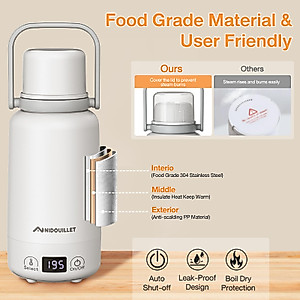Travel Electric Kettle Portable Large Capacity 1L Tea Coffee Kettle Water Boiler, Water Heater with 4 Temperature Control,304 Stainless Steel with Auto Shut-Off, Christmas Gift for Family Friend