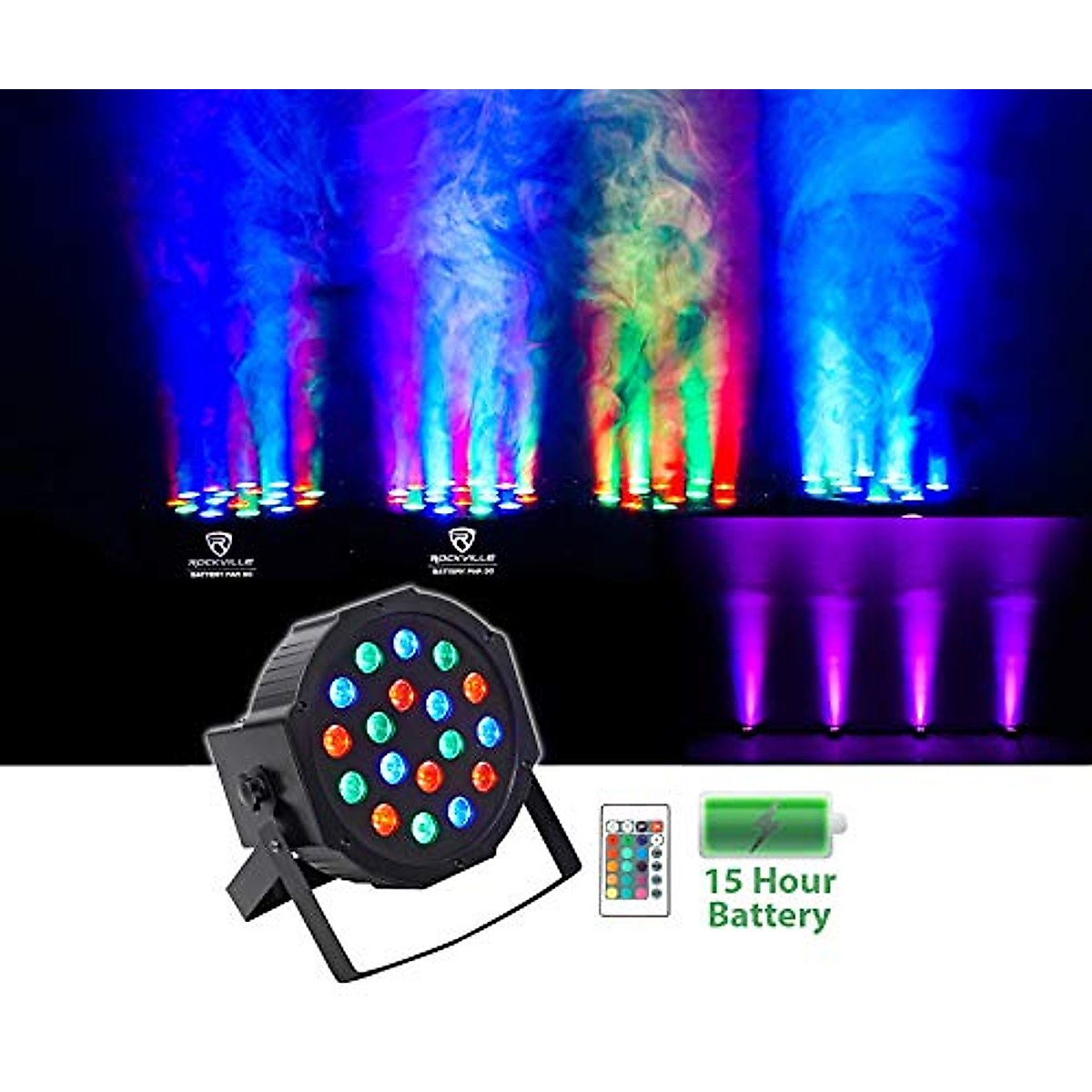 (8) Rockville Battery PAR 50 Rechargeable LED DMX DJ Club Wash Up-Lights+Remote